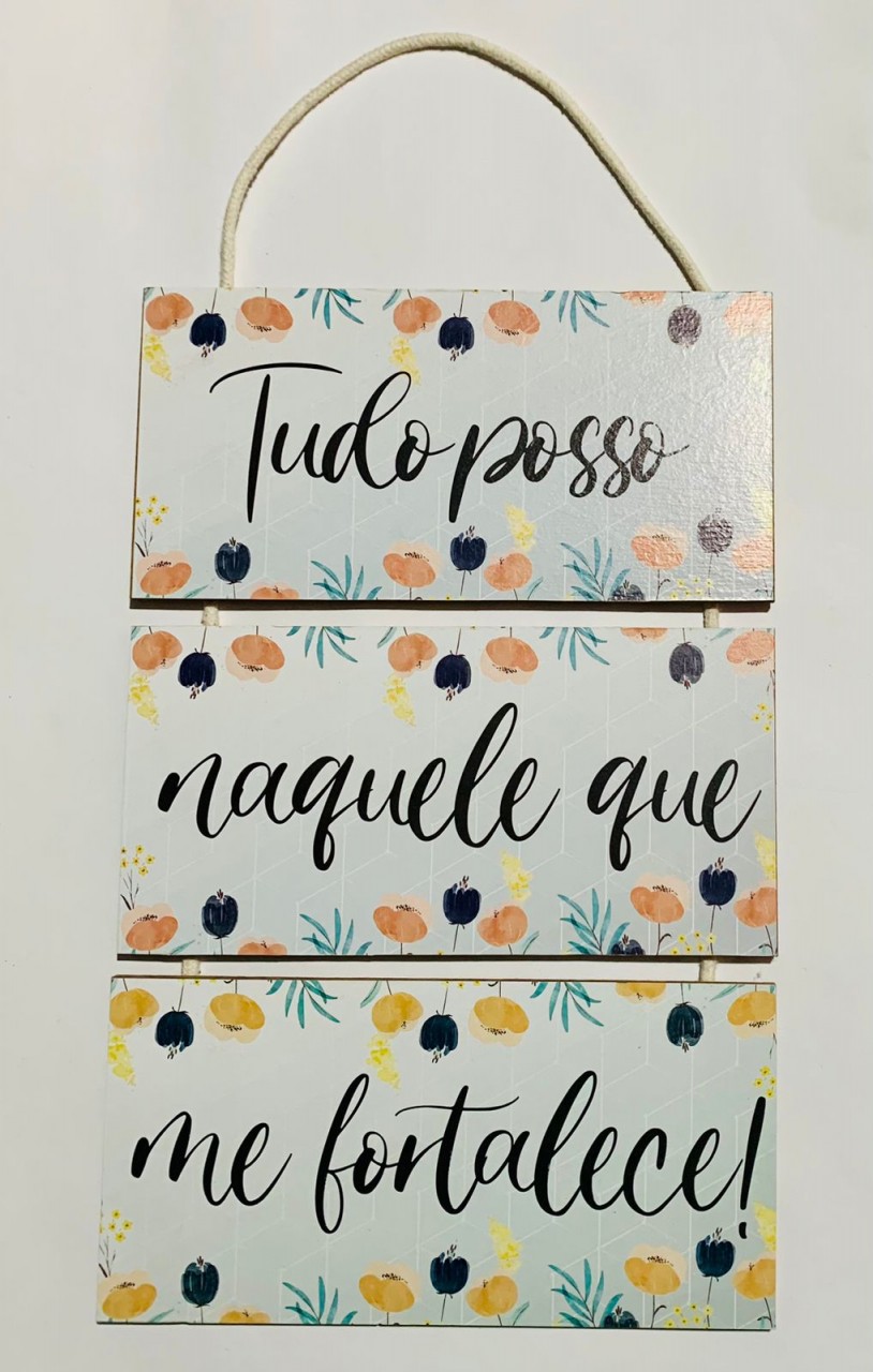 Quadro decoração corda com 3 placas de madeira (Tudo posso naquele ...